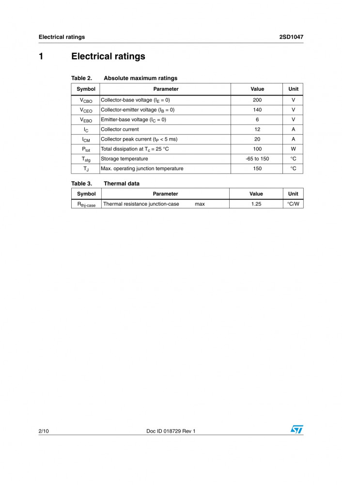 2SD1047 datasheet page 2