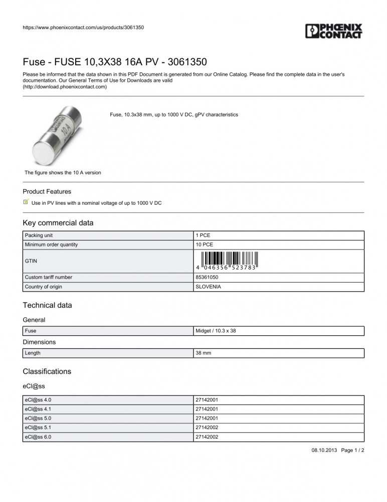 Phoenix Contact 3061350 technical document page 1