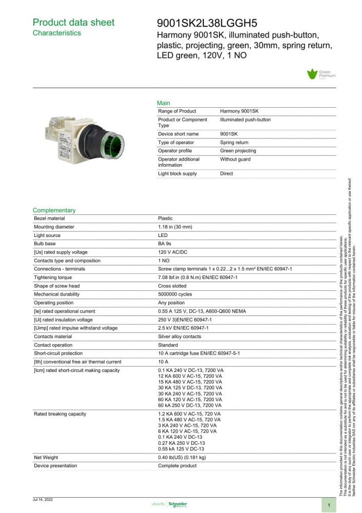 9001SK2L38LGGH5 technical document page 1