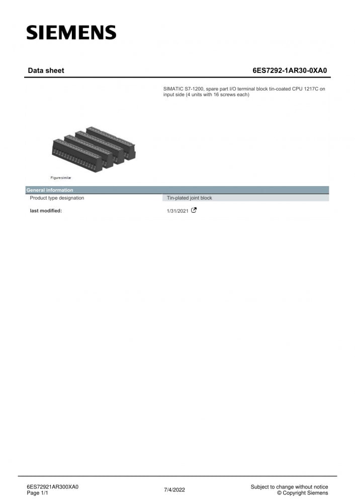 SIEMENS 6ES72921AR300XA0 data sheet preview