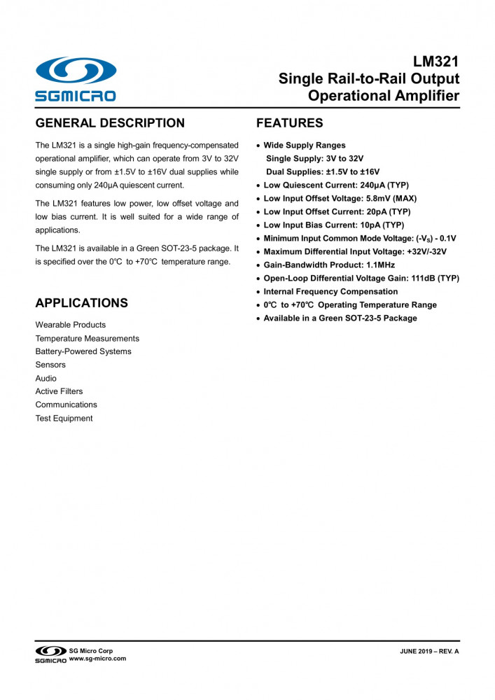 LM321 technical document page 1