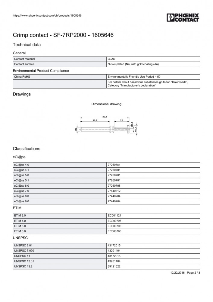 Phoenix Contact 1605646 technical data page