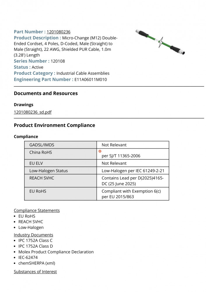 MOLEX 1201080236 product drawing, page 1
