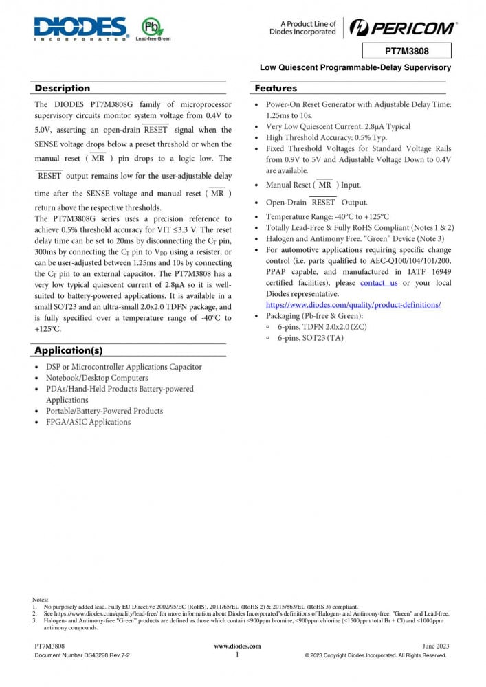 PT7M3808 datasheet page 1