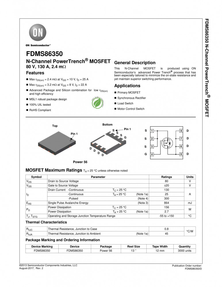 FDMS86350 datasheet page 1