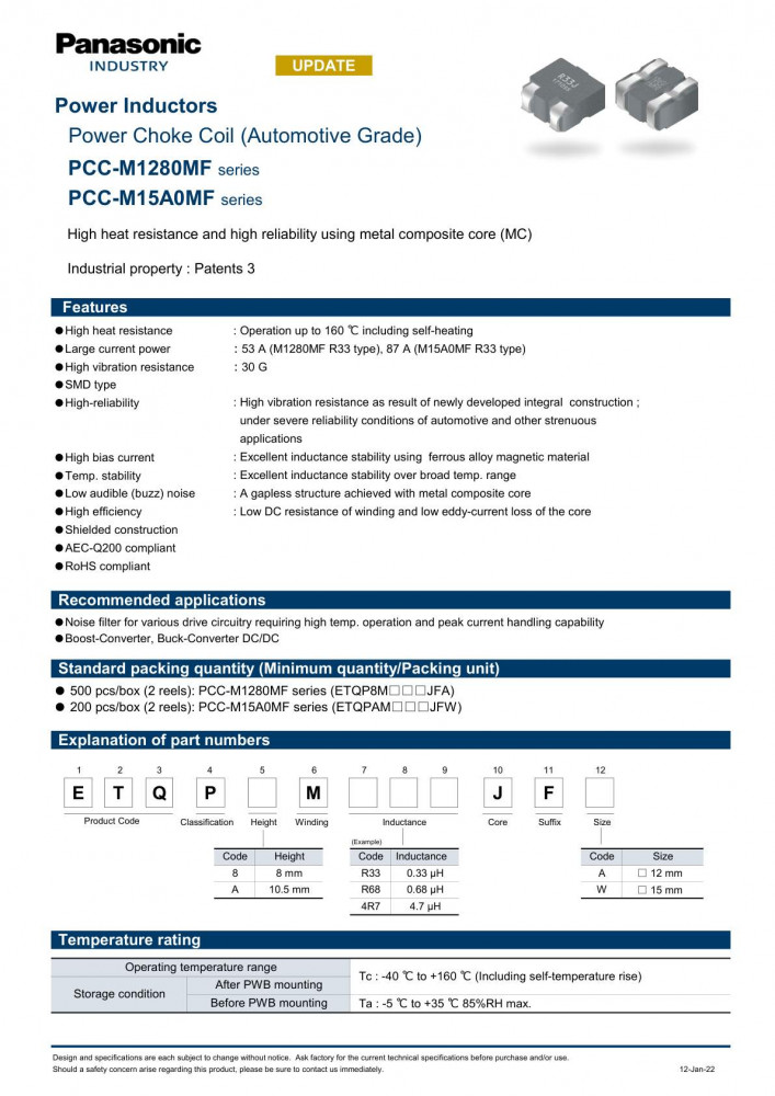 PANASONIC ETQP8M3R3JFA technical document page 1