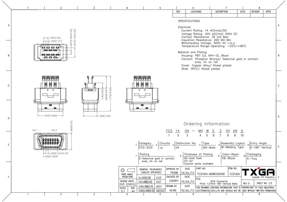 TXGA FCS1404-M0WS303K6K technical drawing page 1