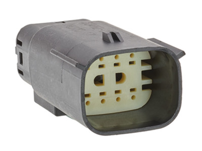 MX150 Mat-Sealed Male Connector Assembly, Dual Row, 8 Circuits, Keying Option C, without Connector Position Assurance, Dark Gray for sale