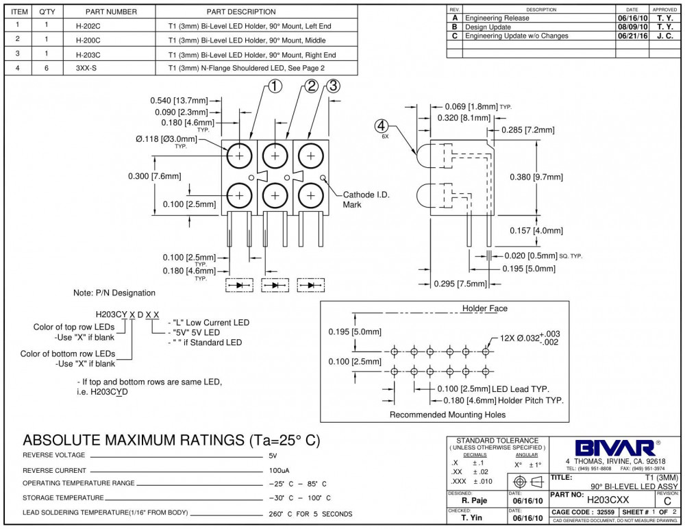 BIVAR H203CHD technical document page 1