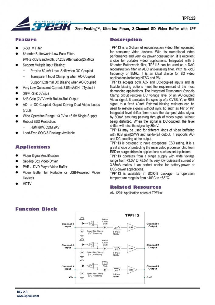 TPF113-SR datasheet page 1