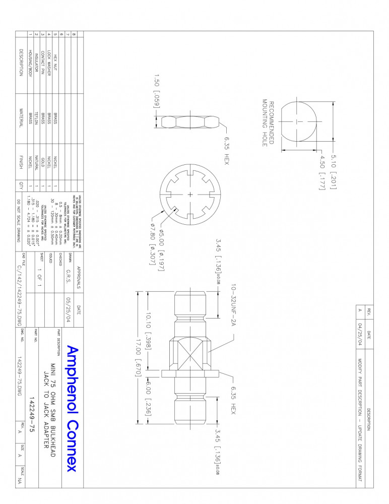 Amphenol 142249-75 technical drawing