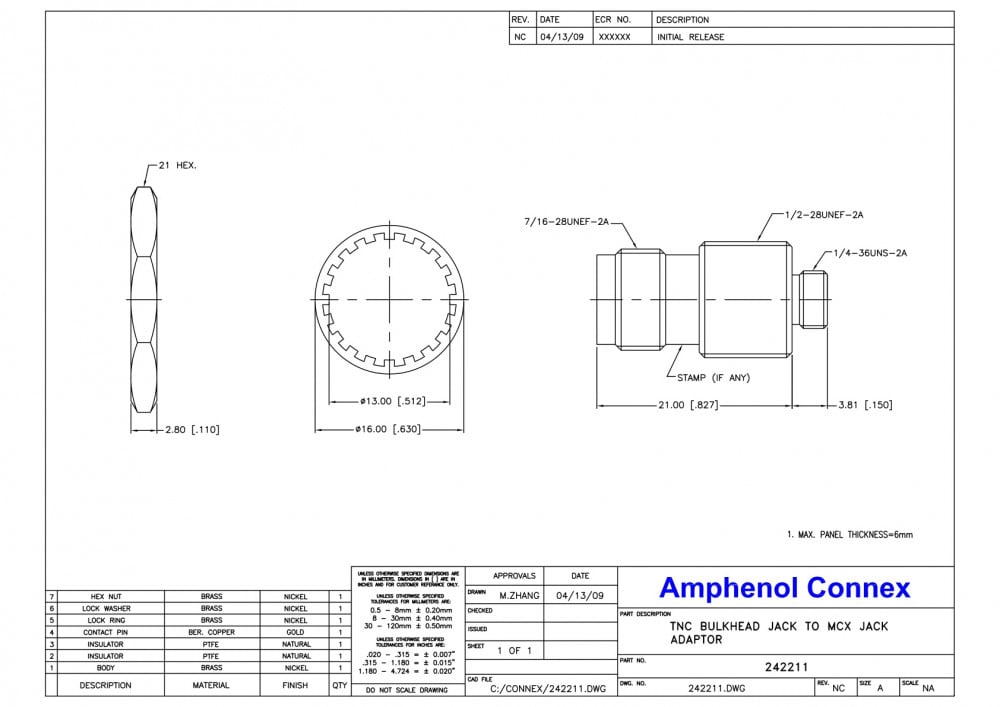 Amphenol Connex 242211 technical drawing