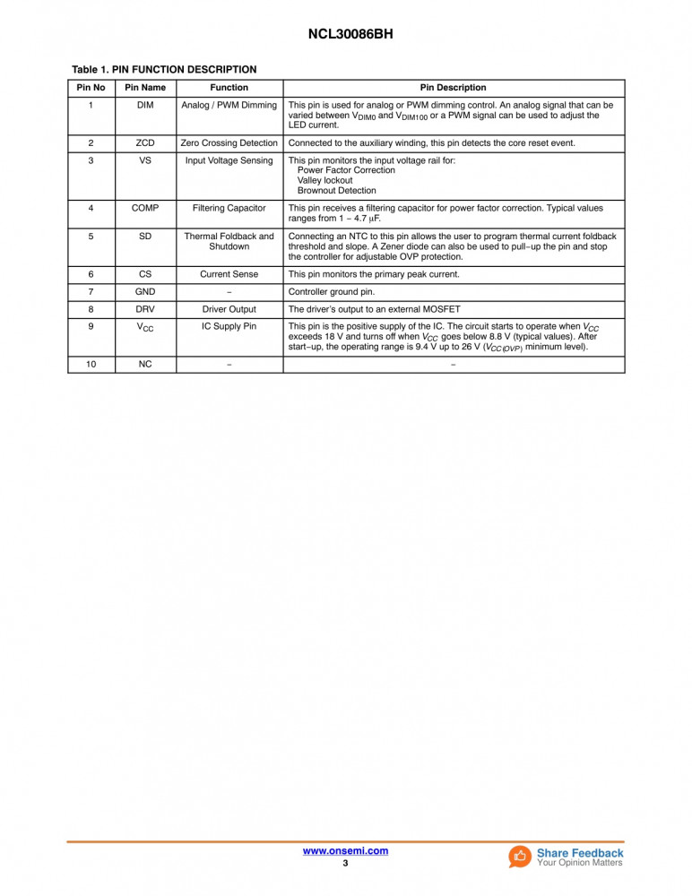 NCL30086BH datasheet page 3