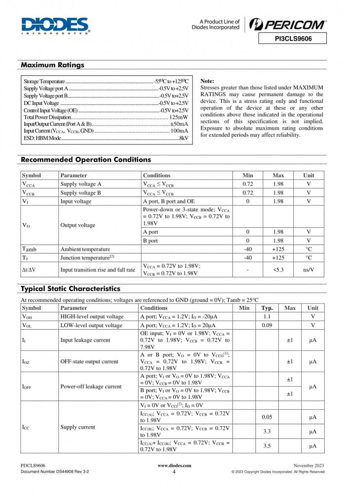 PI3CLS9606 technical document page 4