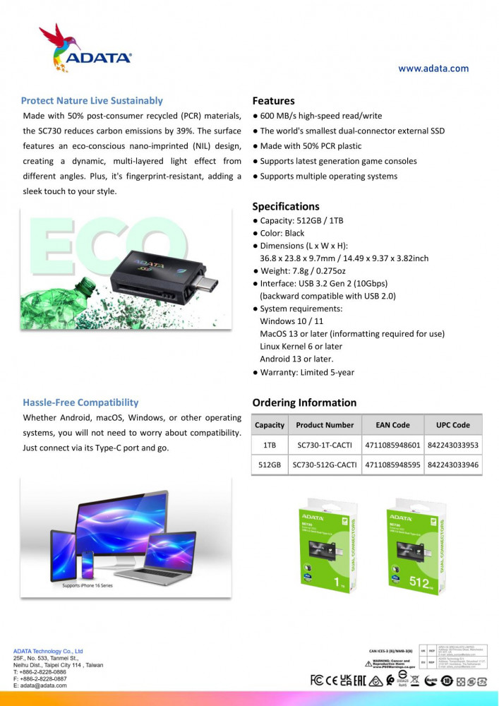 SC730 product document, page 2