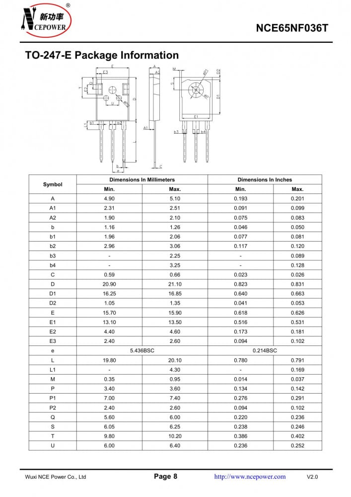 NCE65NF036T datasheet page 8