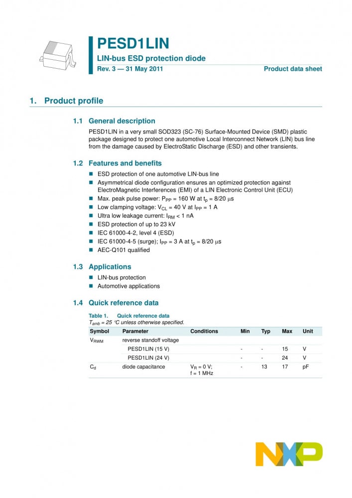 PESD1LIN datasheet page 1