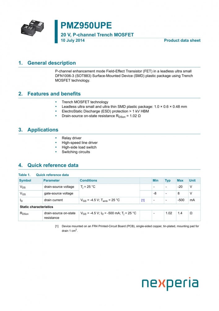 PMZ950UPEYL datasheet page 1