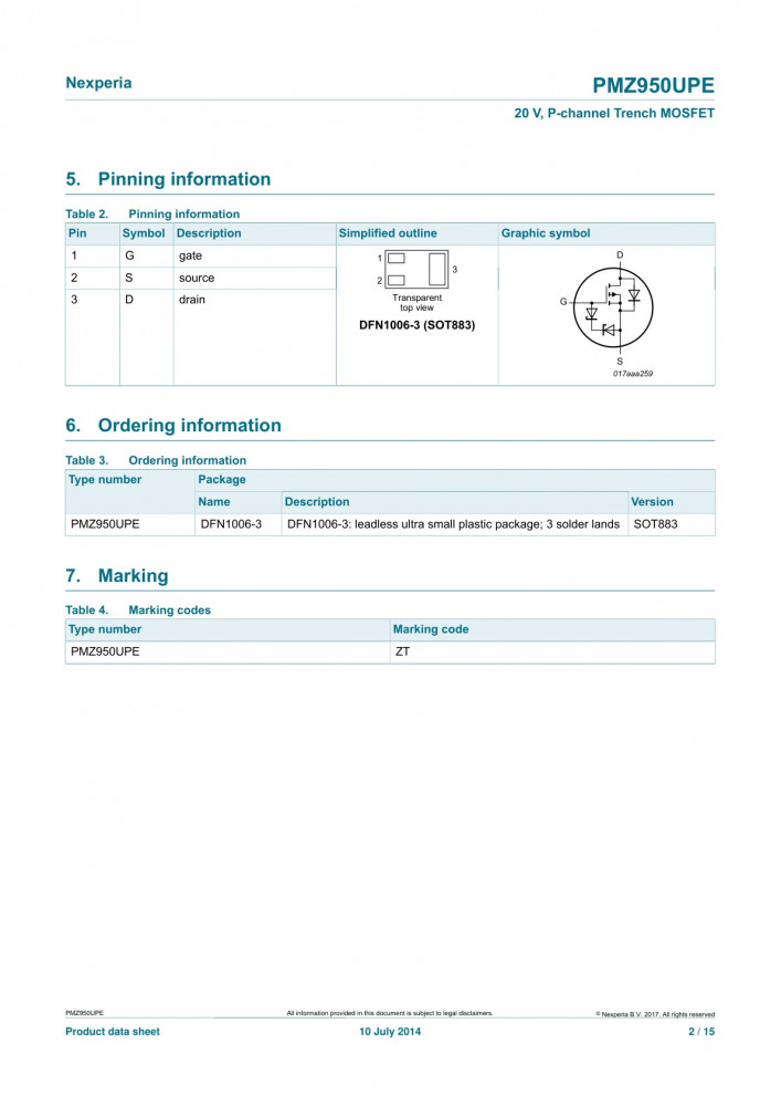 PMZ950UPEYL datasheet page 2