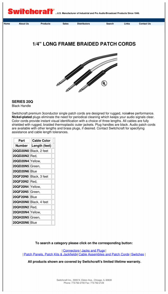 Series 20Q patch cord product documentation preview