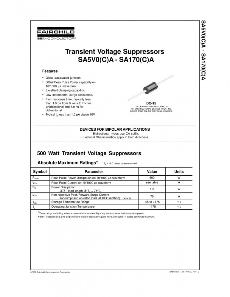 SA6V0CA technical document page 1