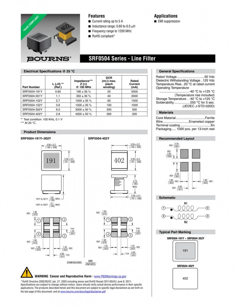 SRF0504-351Y datasheet page 1