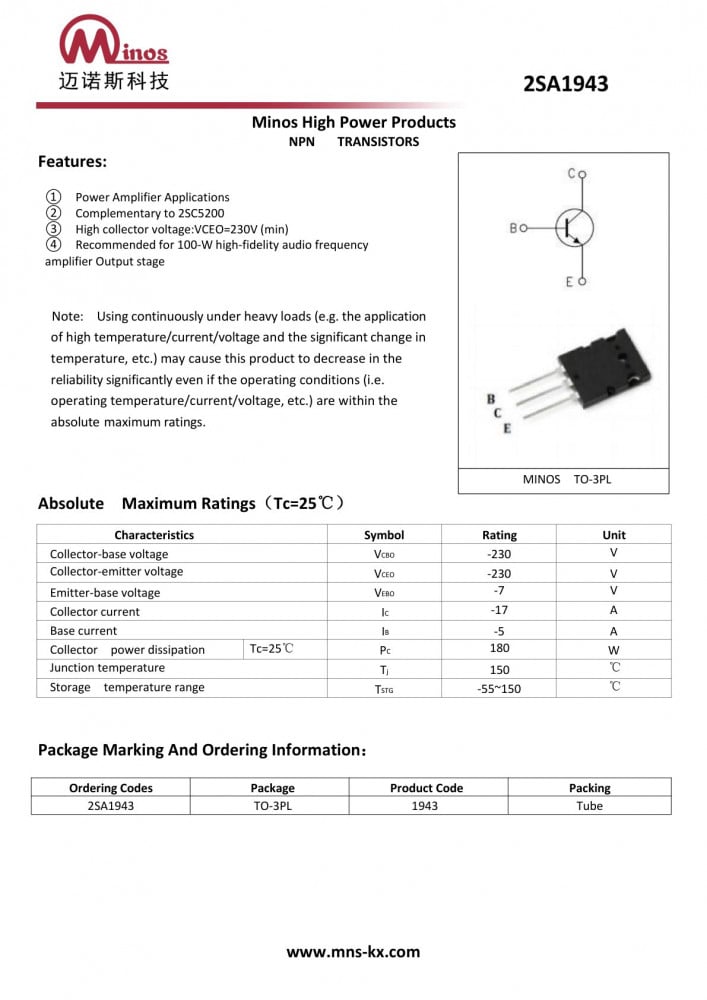 2SA1943 datasheet page 1