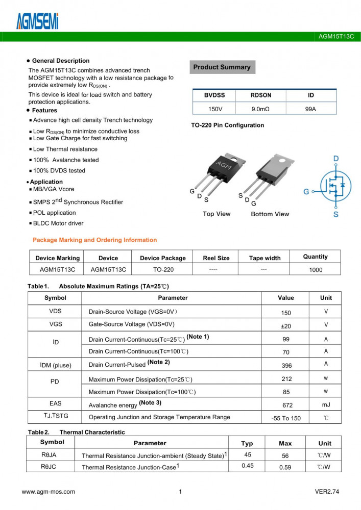 AGM15T13C datasheet page 1