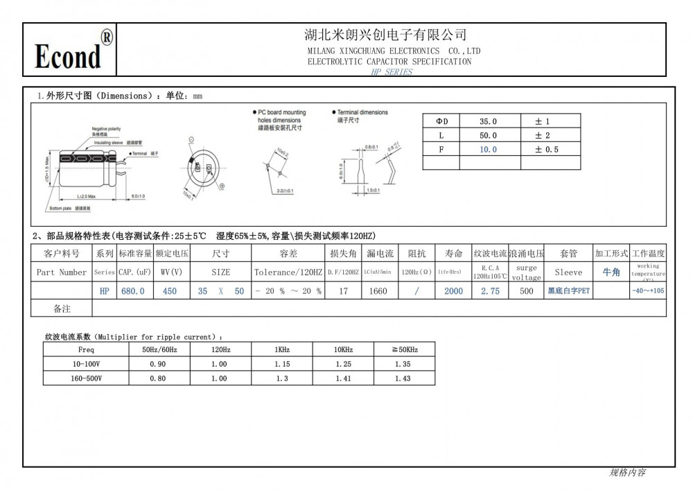 Econd dimensions and specifications page