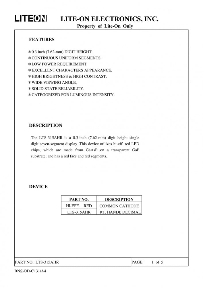 LTS-315AHR datasheet page 2