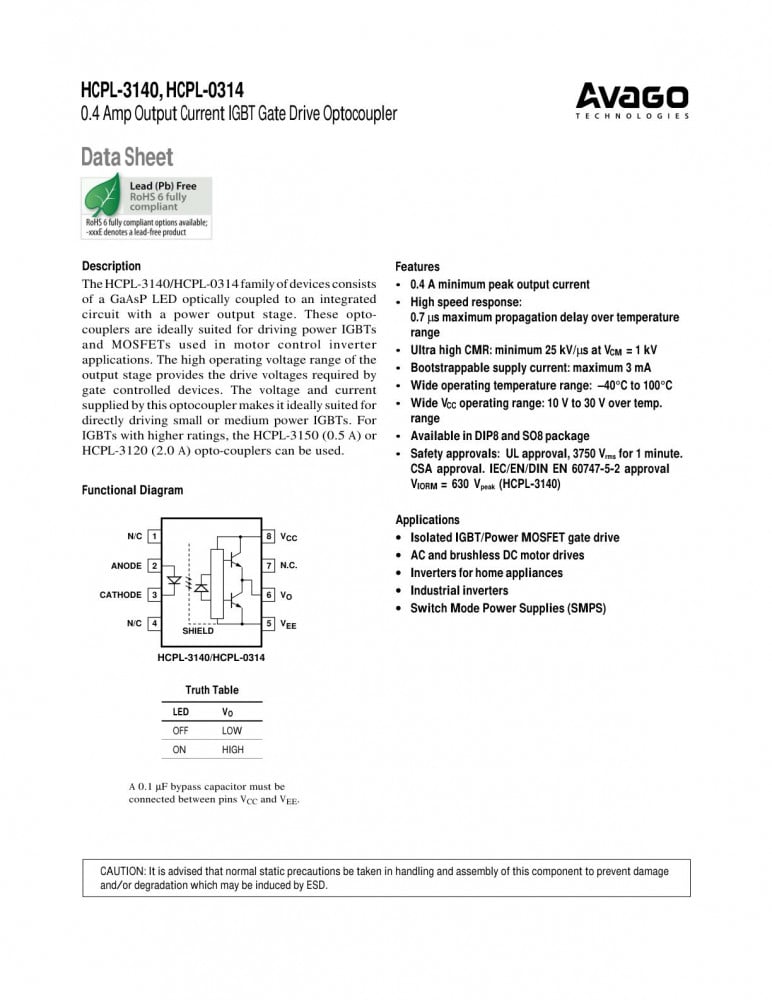 HCPL-0314 datasheet page 1