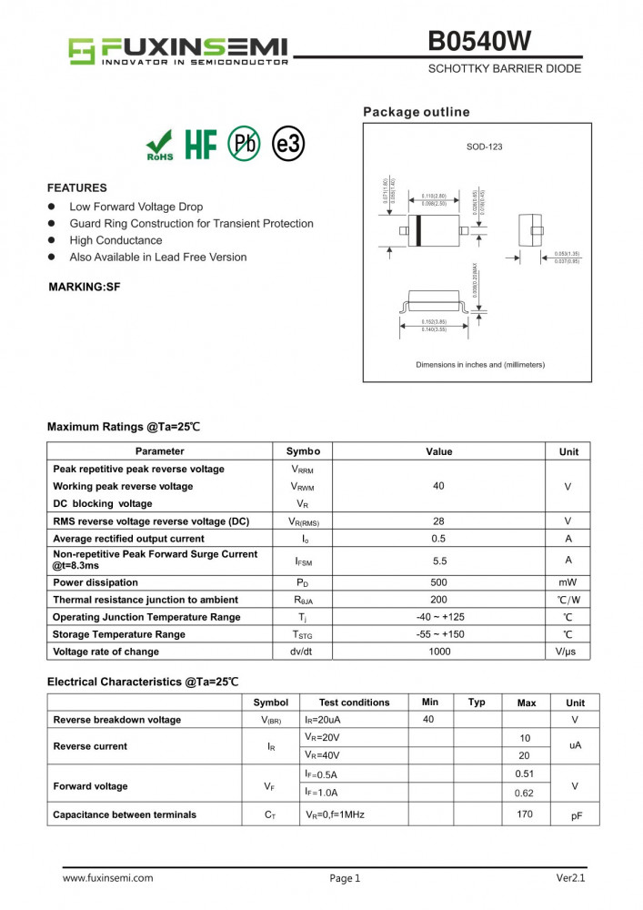 B0540W technical document page 1