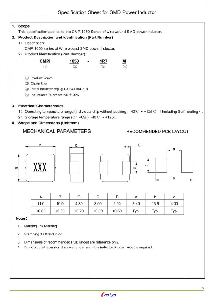 CMPI1050 specification sheet page 3