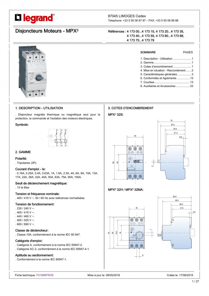 Legrand MPX3 technical document page 1