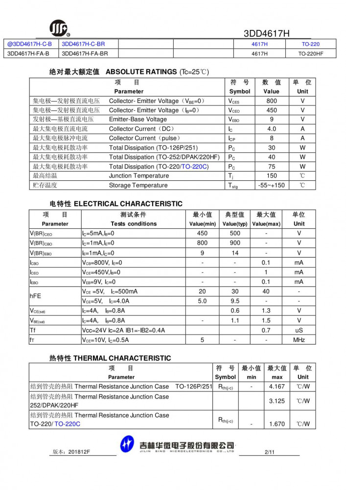 3DD4617HZ datasheet page 2
