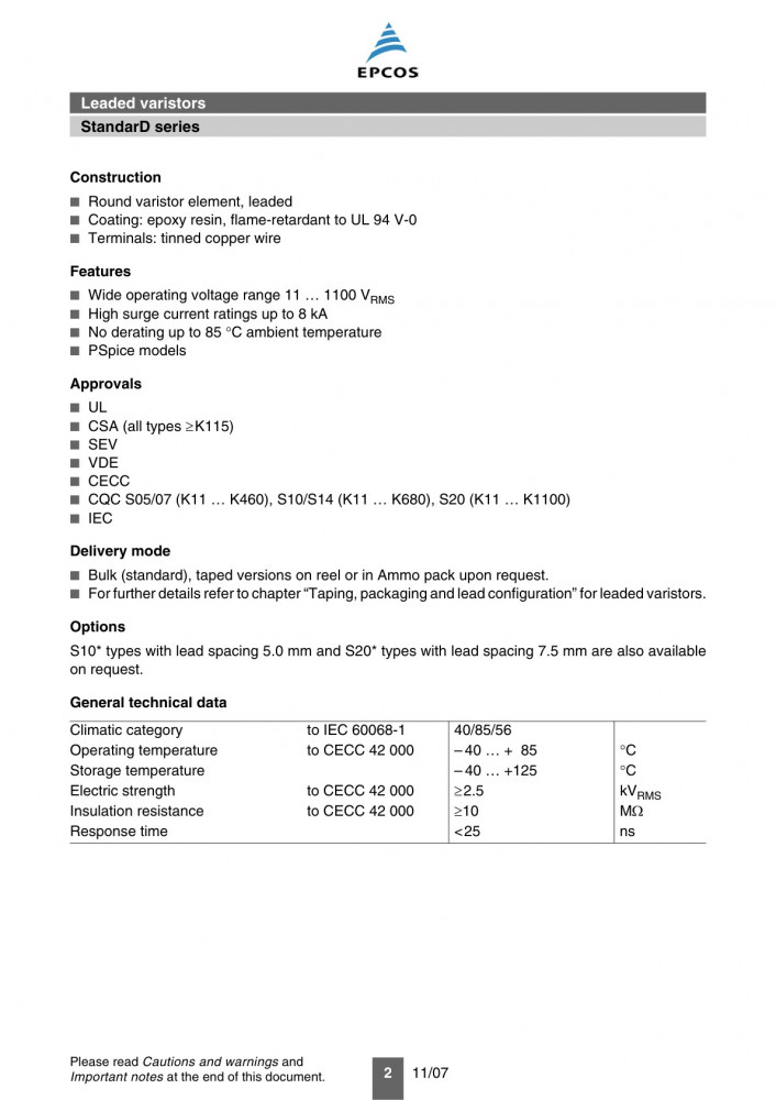 SIOV Standard series document page 2