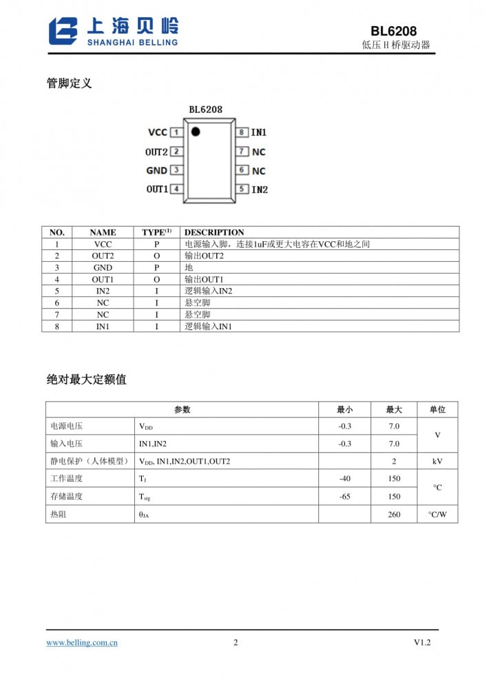 BL6208 datasheet page 2