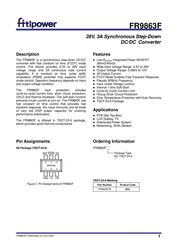 FR9863F datasheet page 1