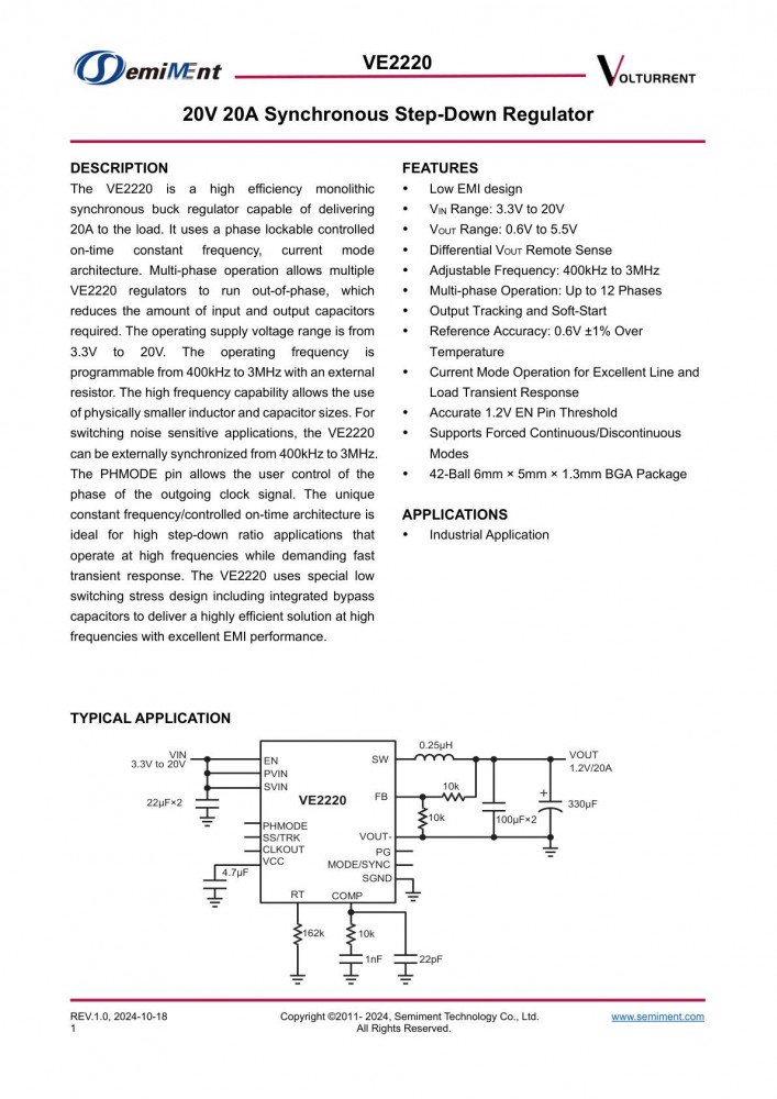 VE2220 datasheet page 1