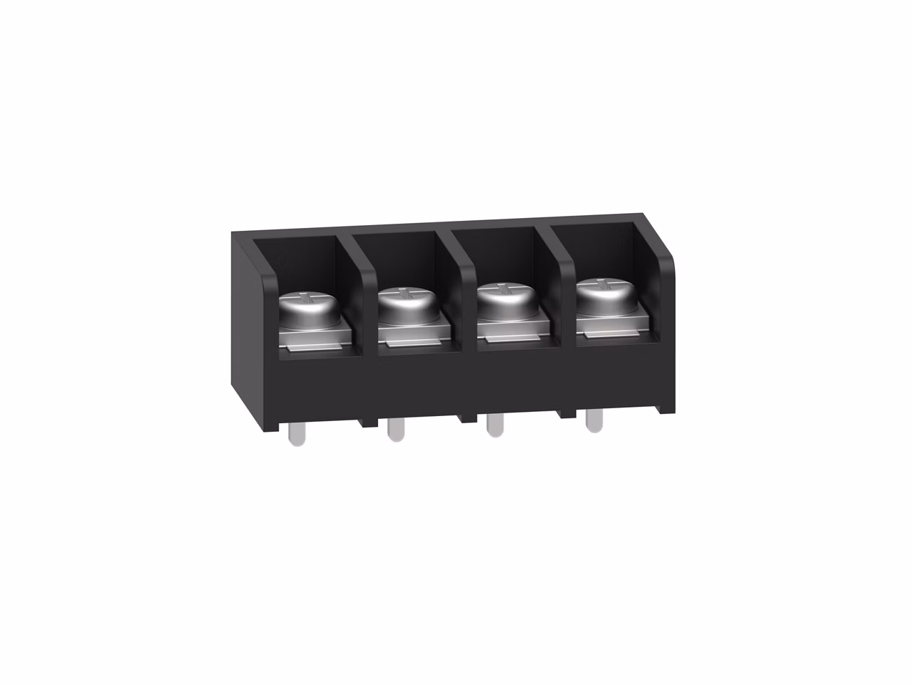 12.70mm Pitch, Single Row, Tri-Barrier Terminal Strip, without Mounting Ends, Black, Steel Screws, 4 Circuits