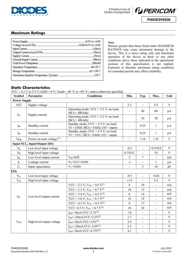 PI4IOE5V9538LEX datasheet page 3
