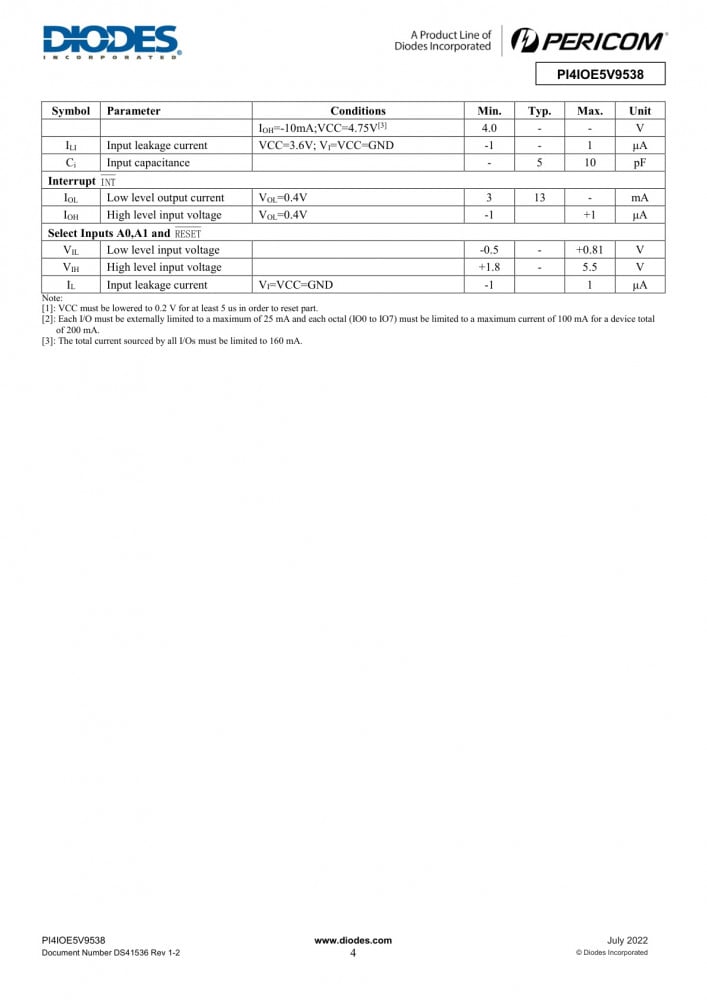 PI4IOE5V9538LEX datasheet page 4