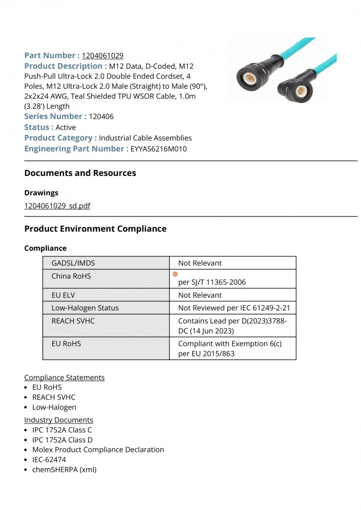 Molex 120406 series customer drawing, page 1