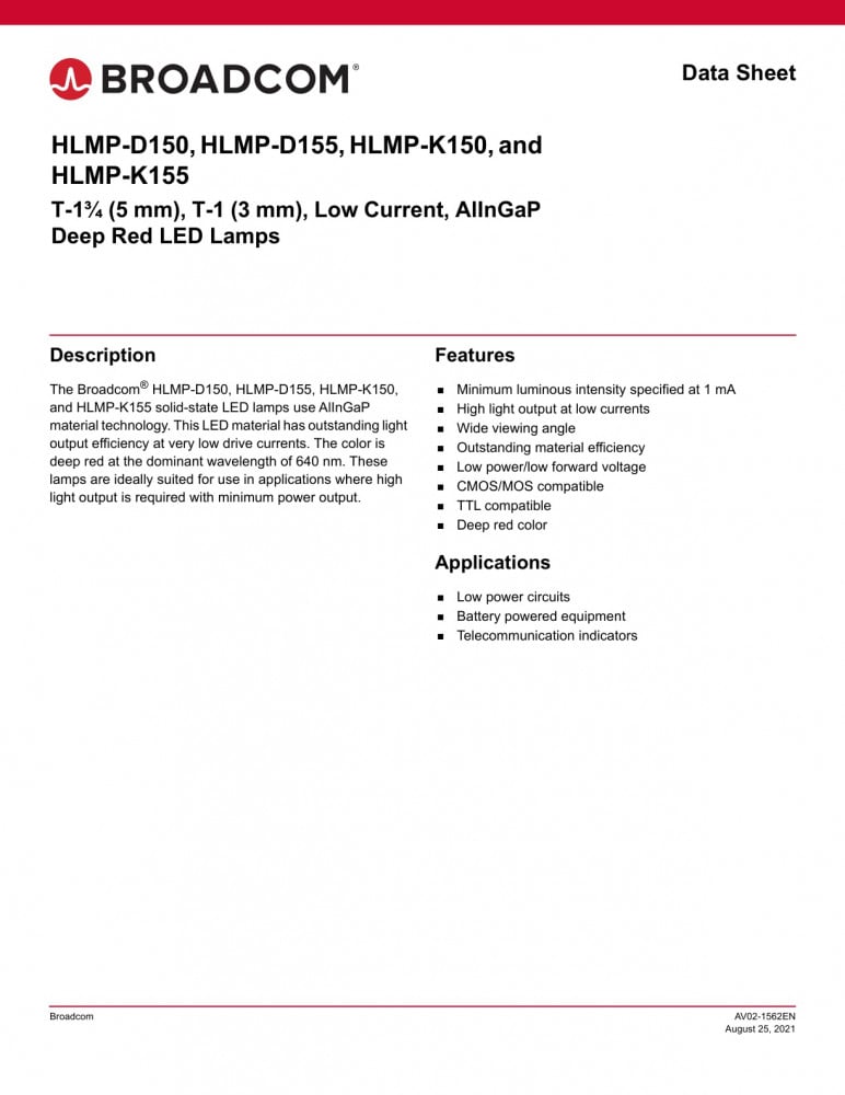 HLMP-D150 datasheet page 1