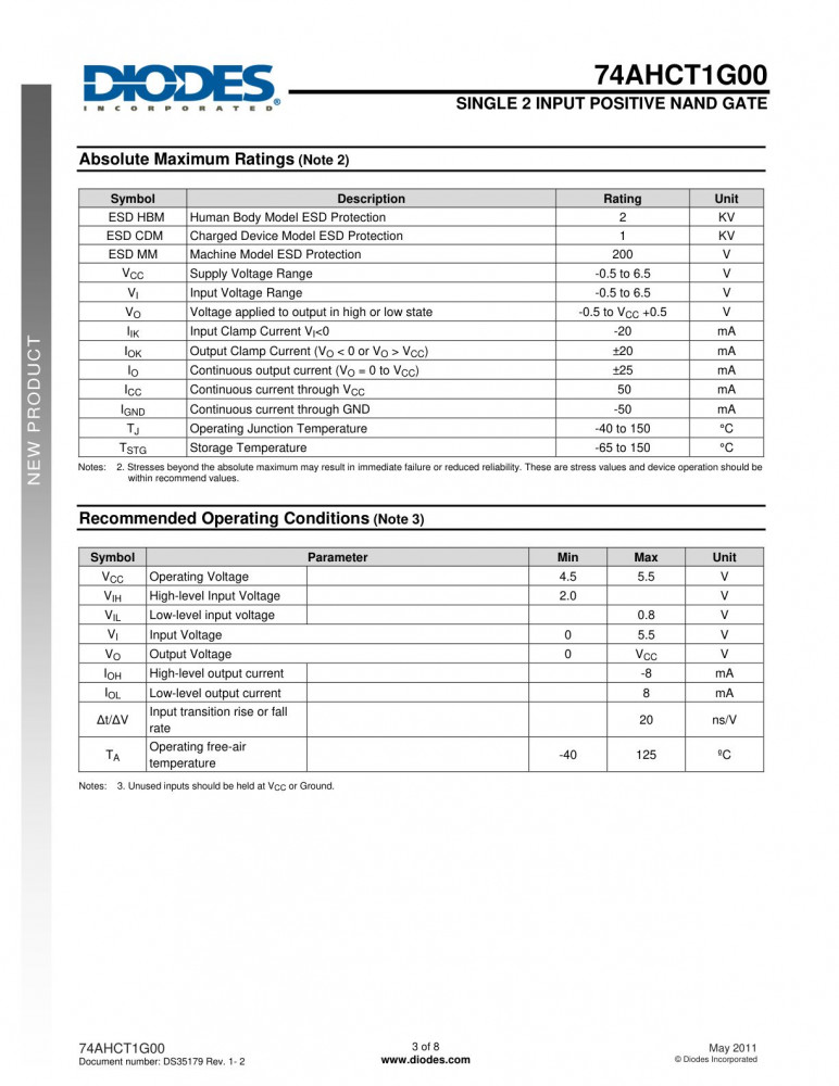 74AHCT1G00W5-7 datasheet page 3
