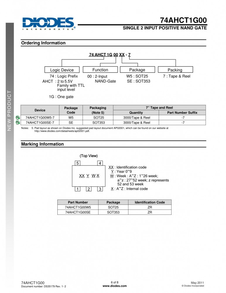 74AHCT1G00W5-7 datasheet page 6
