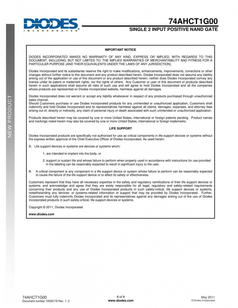 74AHCT1G00W5-7 datasheet page 8