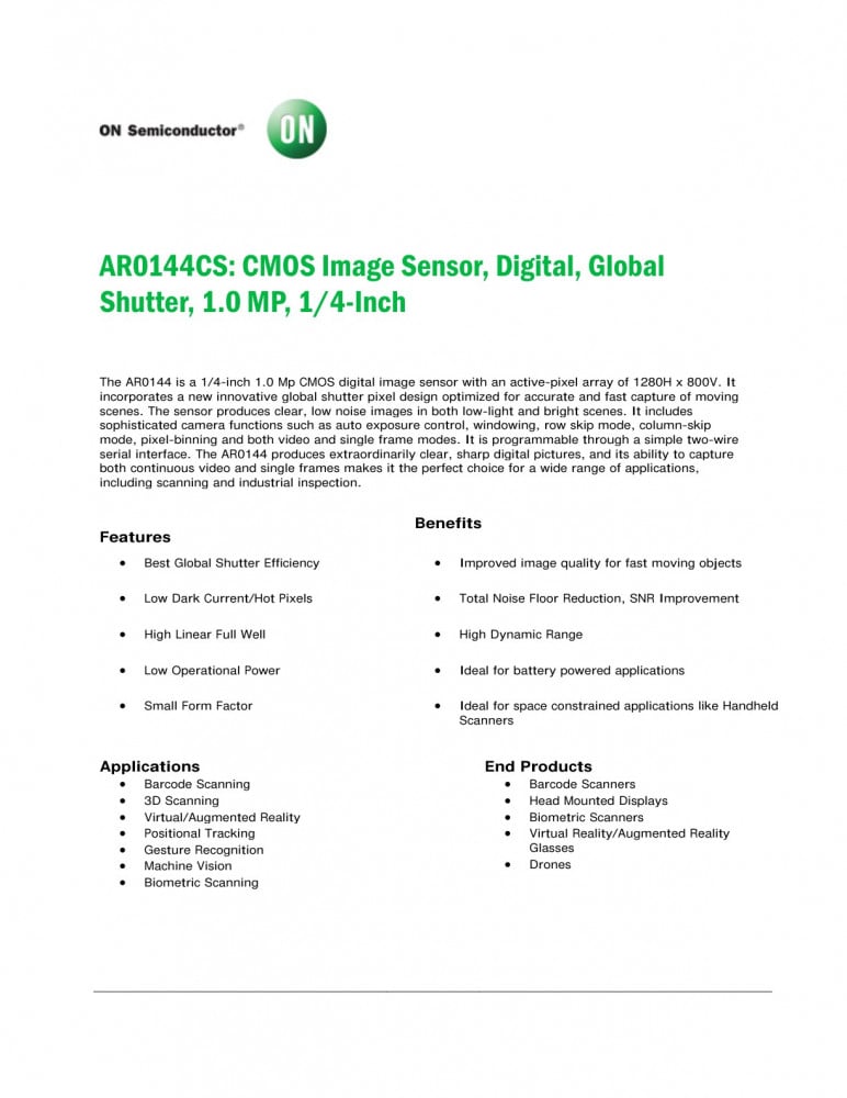 AR0144 technical document page 1