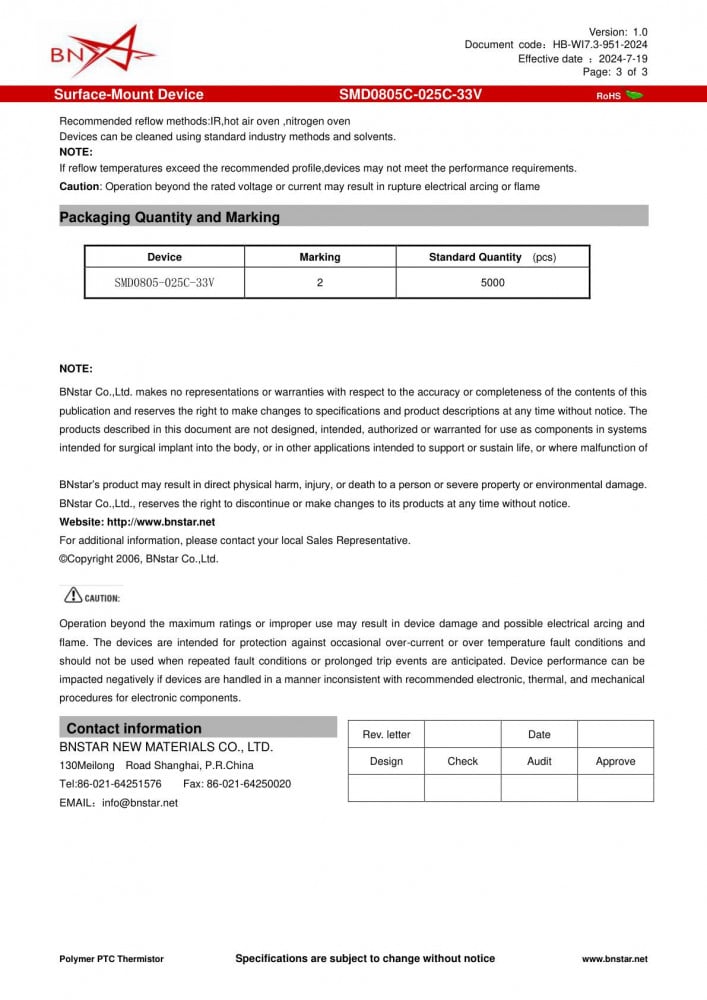 BNstar SMD0805-025C-33V datasheet page 3