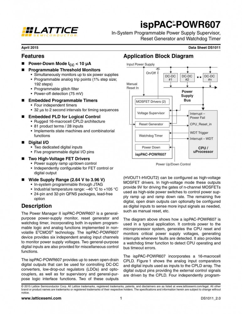Lattice ISPPAC-POWR607 datasheet page 1
